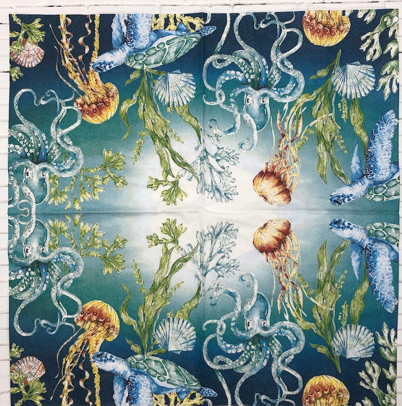 Sea World Paper Napkins: Turtle, Octopus, Jellyfish for Decoupage - Etsy