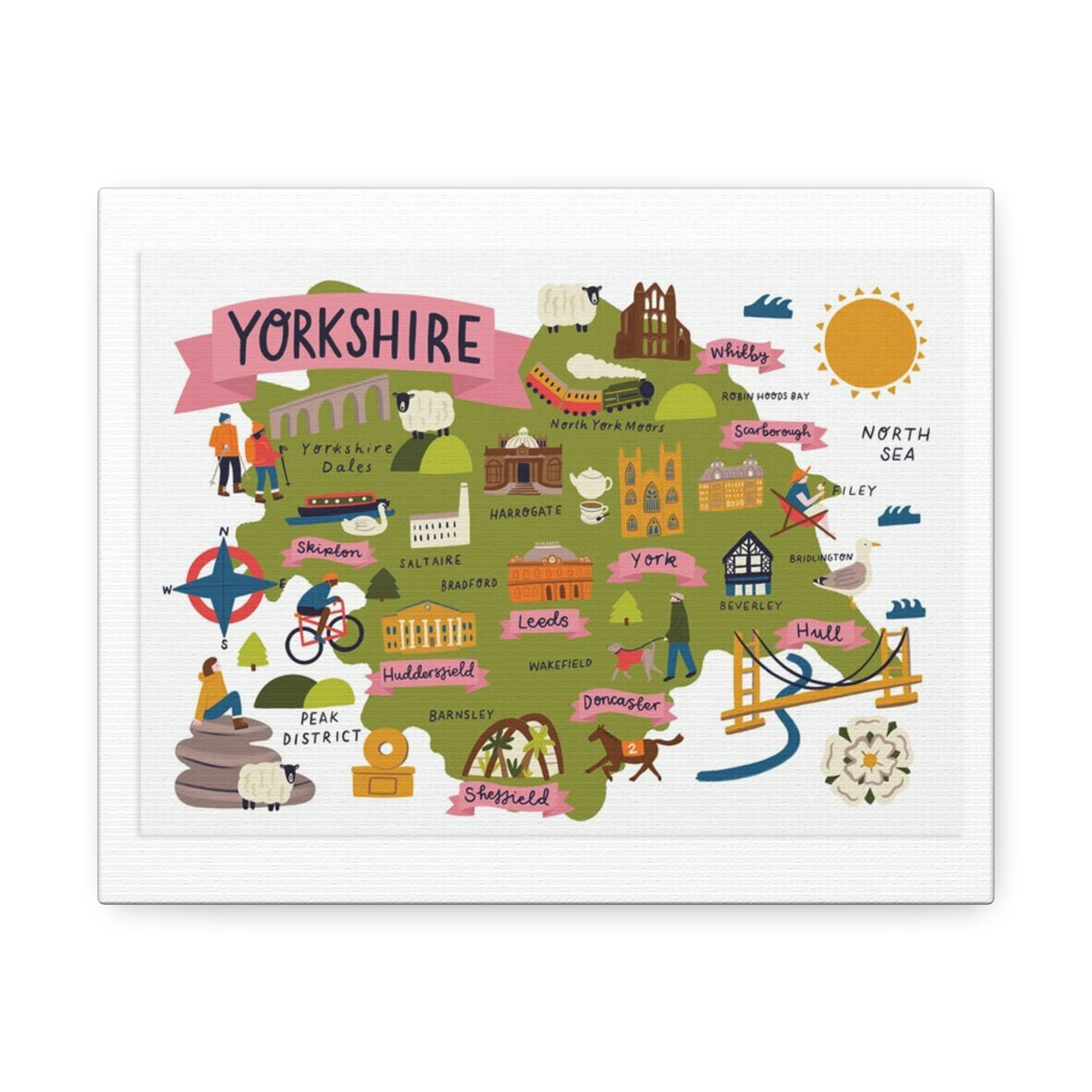 Yorkshire Map Satin Canvas, Stretched - Etsy