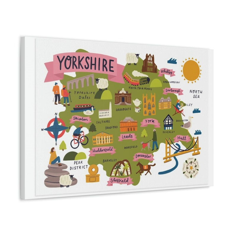 Yorkshire Map Satin Canvas, Stretched - Etsy