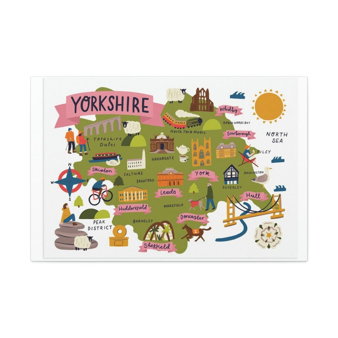 Yorkshire Map Satin Canvas, Stretched - Etsy