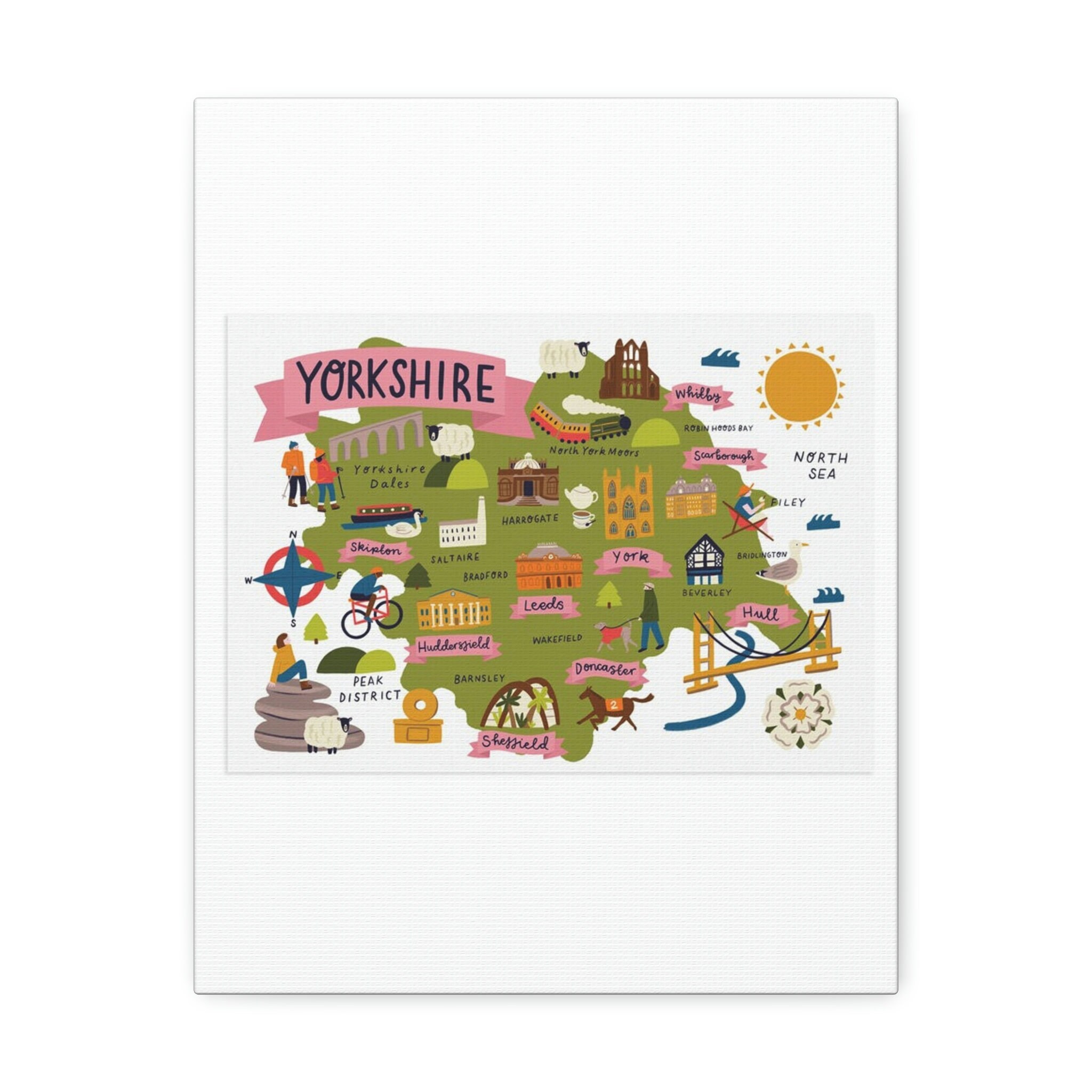 Yorkshire Map Satin Canvas, Stretched - Etsy
