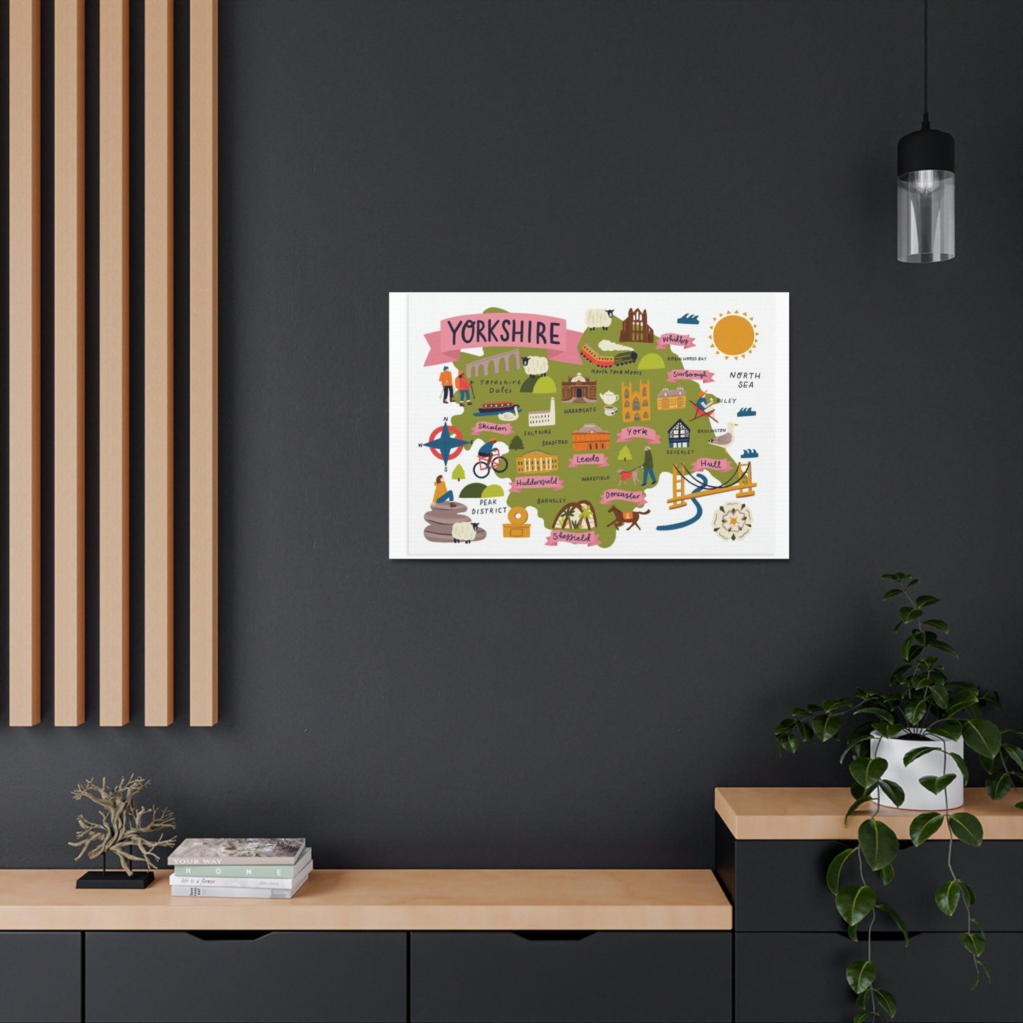 Yorkshire Map Satin Canvas, Stretched - Etsy