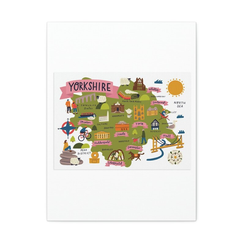 Yorkshire Map Satin Canvas, Stretched - Etsy