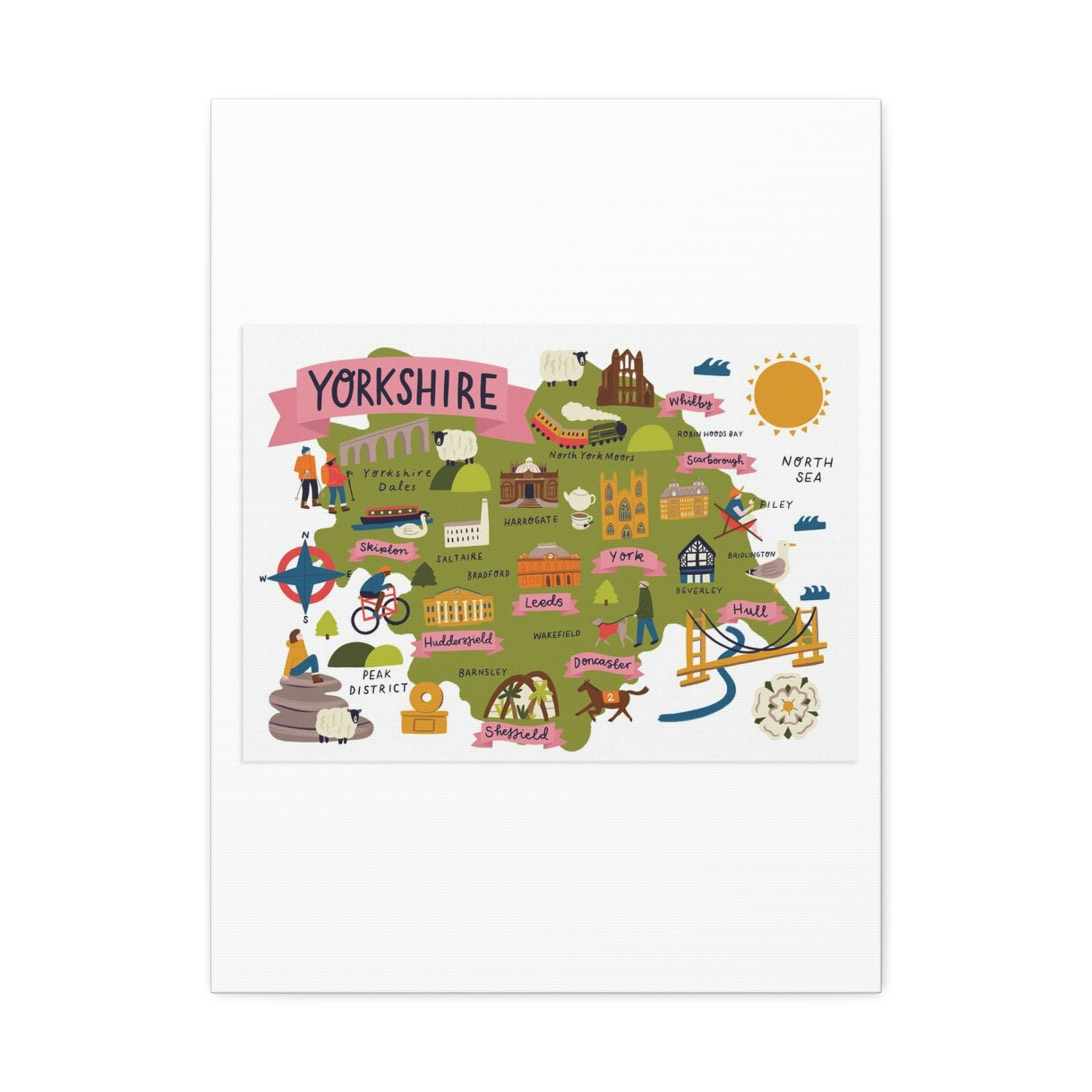 Yorkshire Map Satin Canvas, Stretched - Etsy