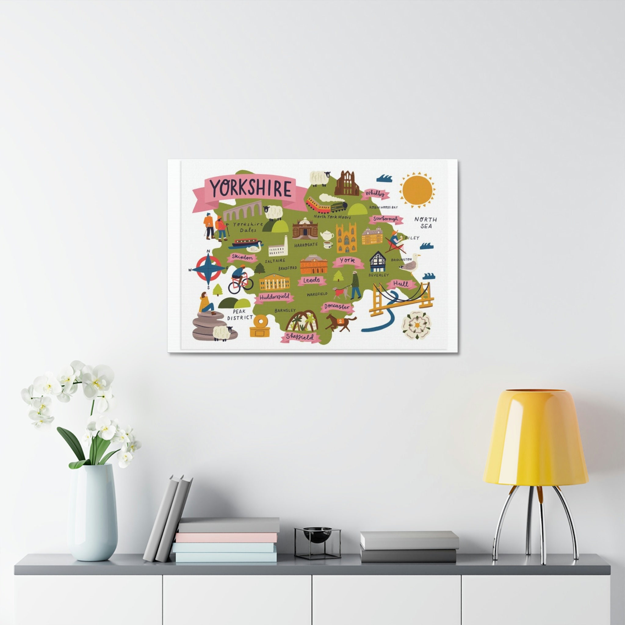 Yorkshire Map Satin Canvas, Stretched - Etsy