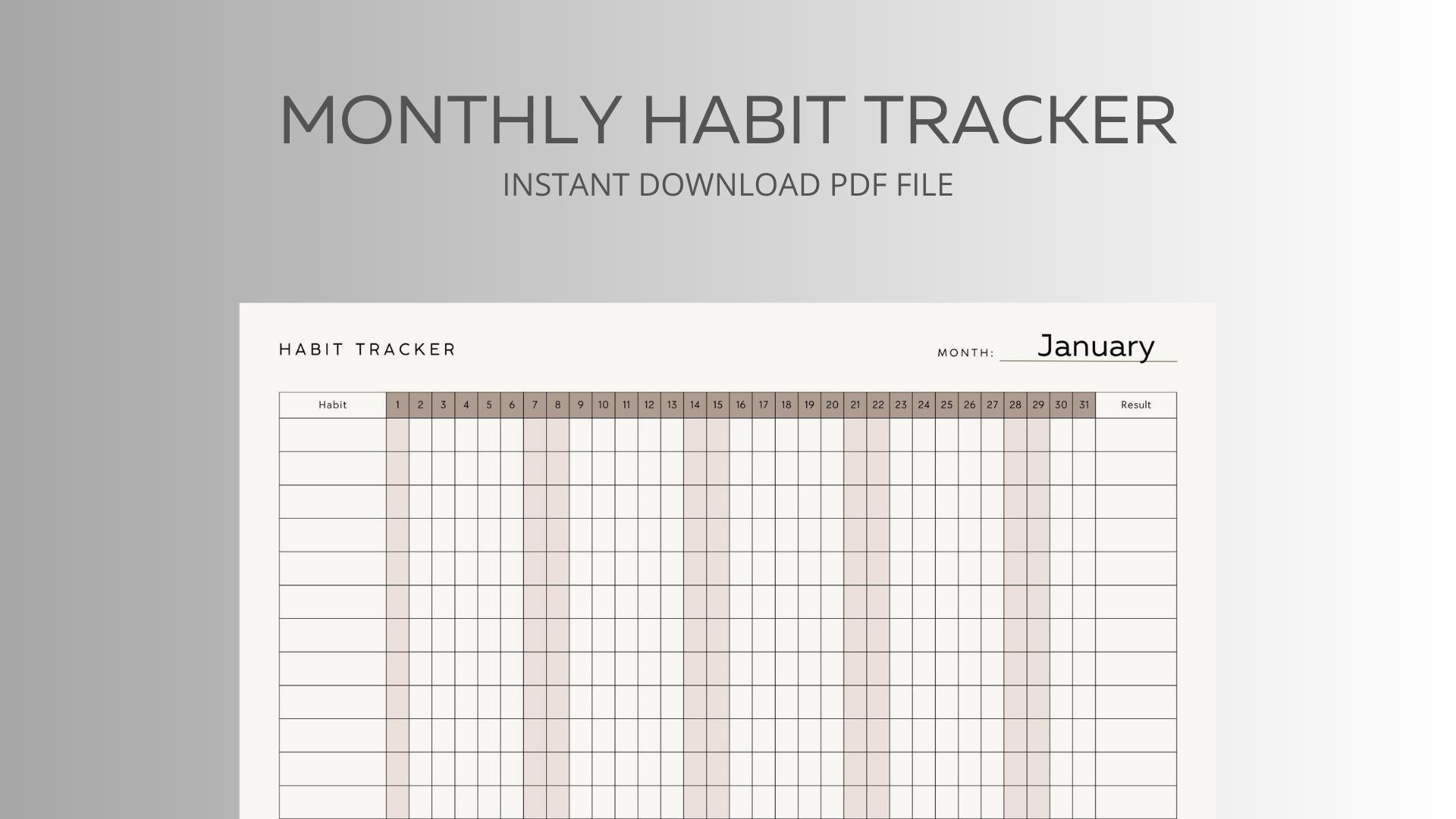 Printable Monthly Habit Tracker, Digital Template, Instant Download PDF ...
