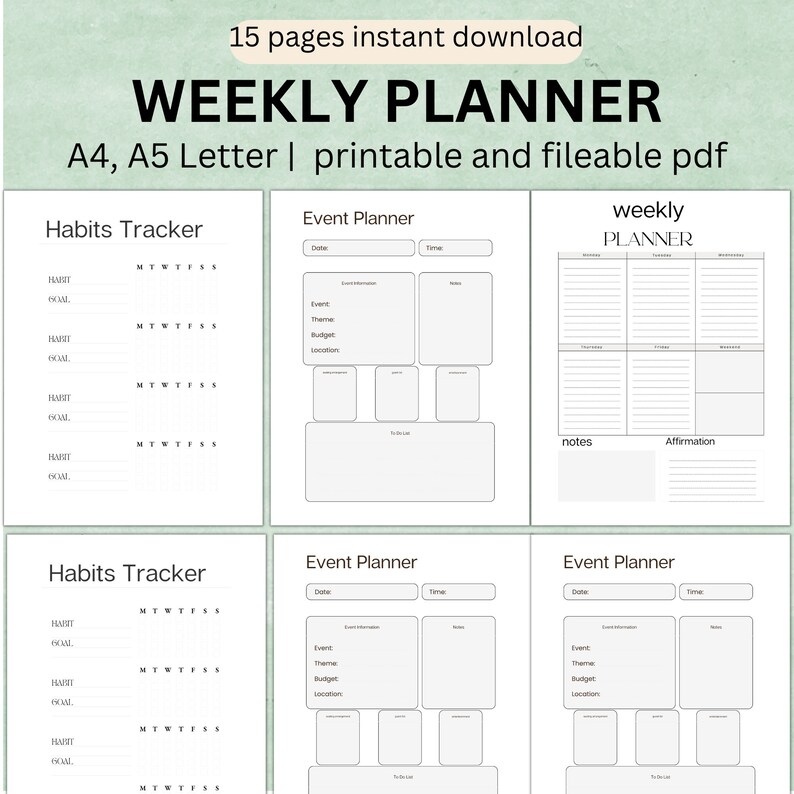 Weekly Planner, Printable, to Do List, Weekly Schedule and Boost ...