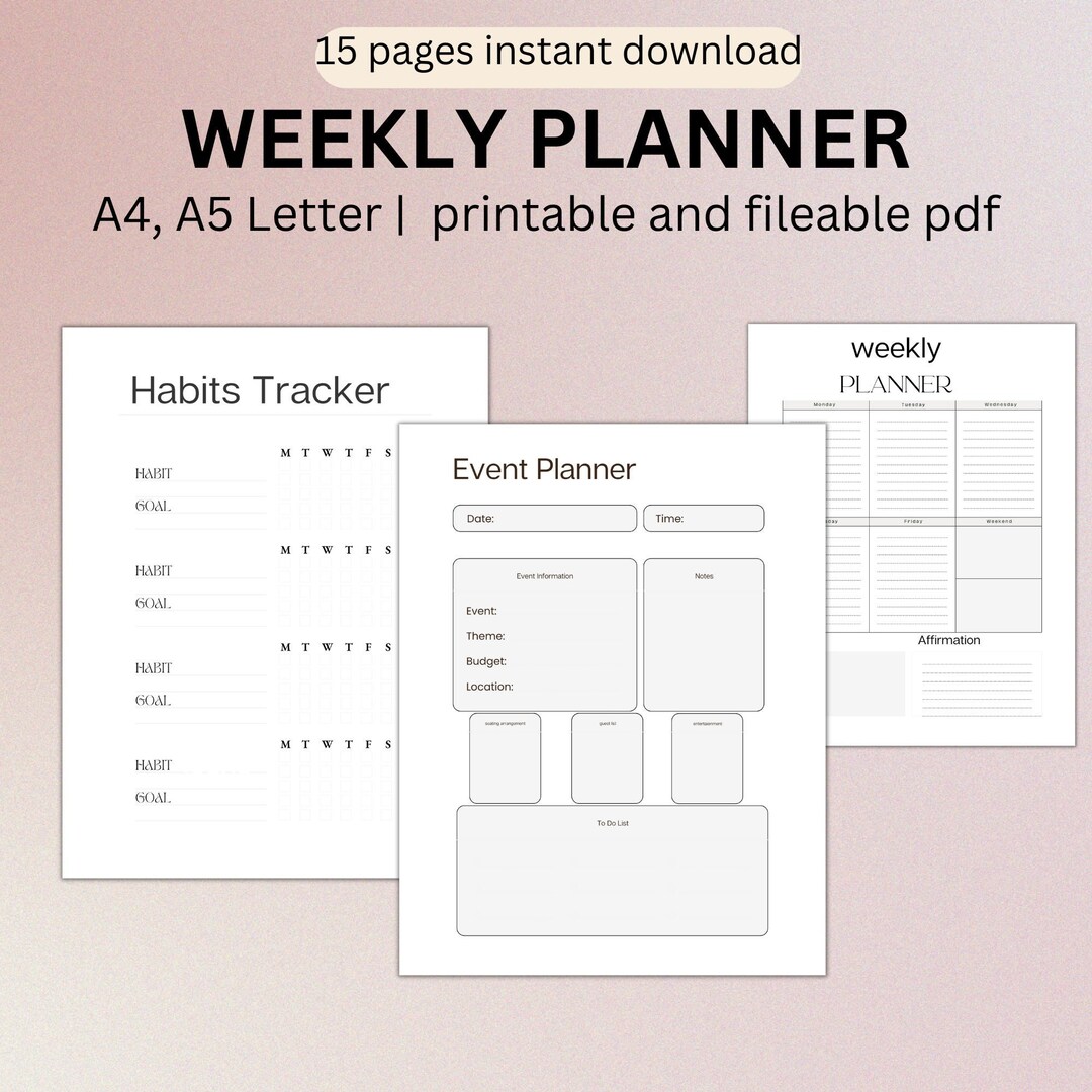 Weekly Planner, Printable, to Do List, Weekly Schedule and Boost ...