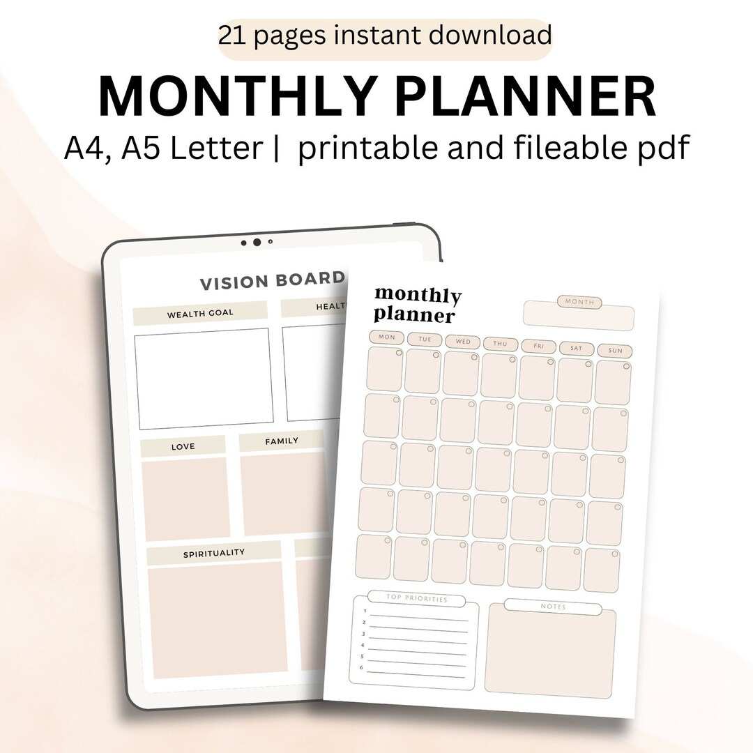 Monthly Planner, Monthly Schedule, Printable Monthly Planner for ...