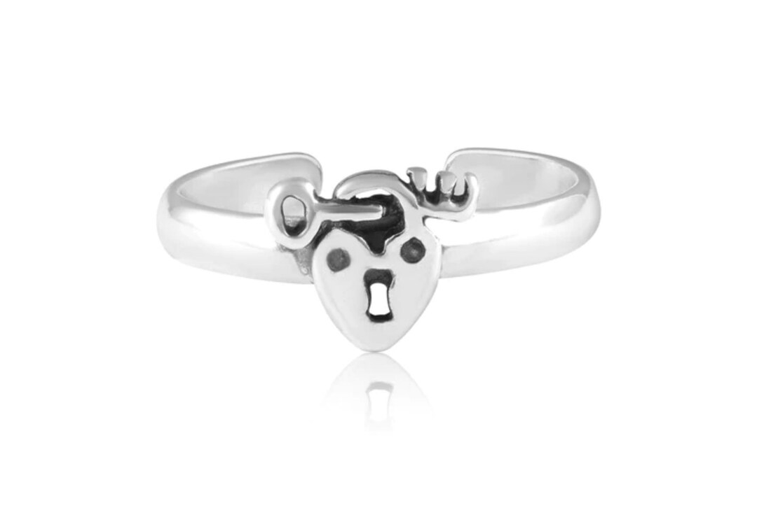 Sterling Silver Heart Lock and Key Design Adjustable Toe Ring - Etsy