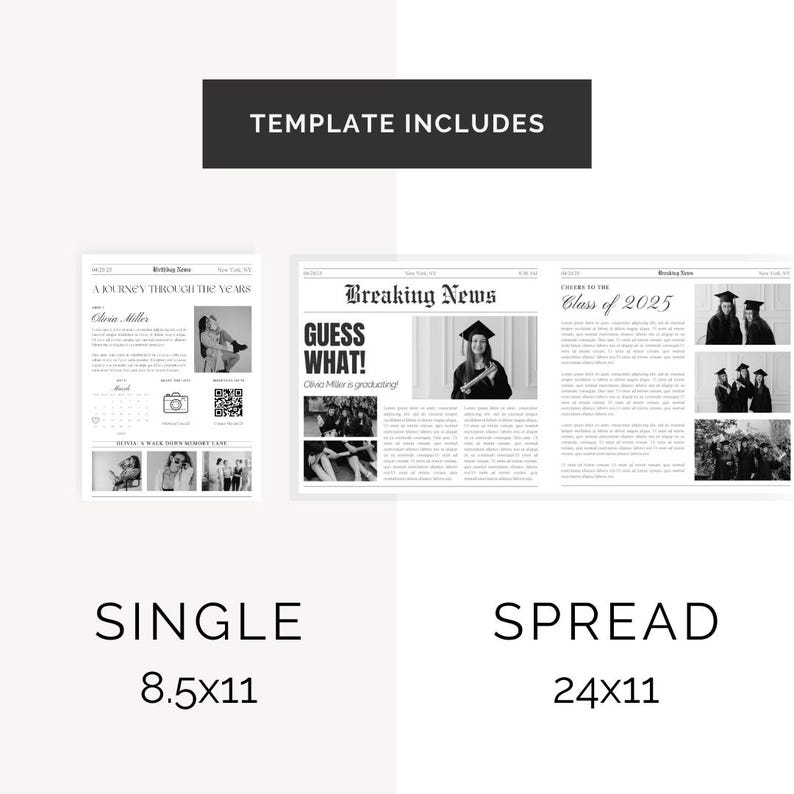 Editable Graduation Newspaper Template: Senior Announcement (canva) - Etsy