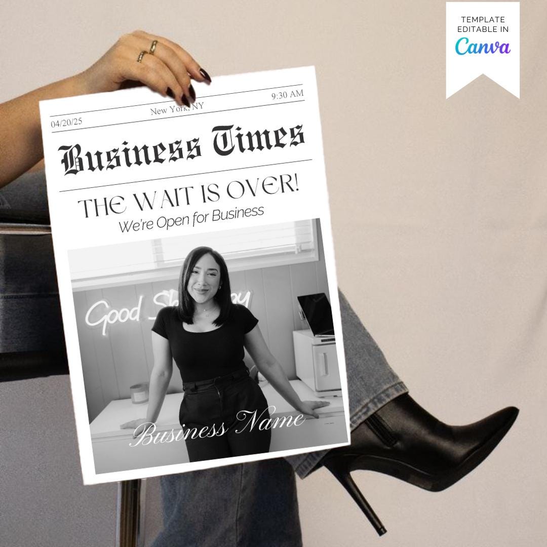 Business Launch Newspaper Template: Customizable Canva Announcement ...