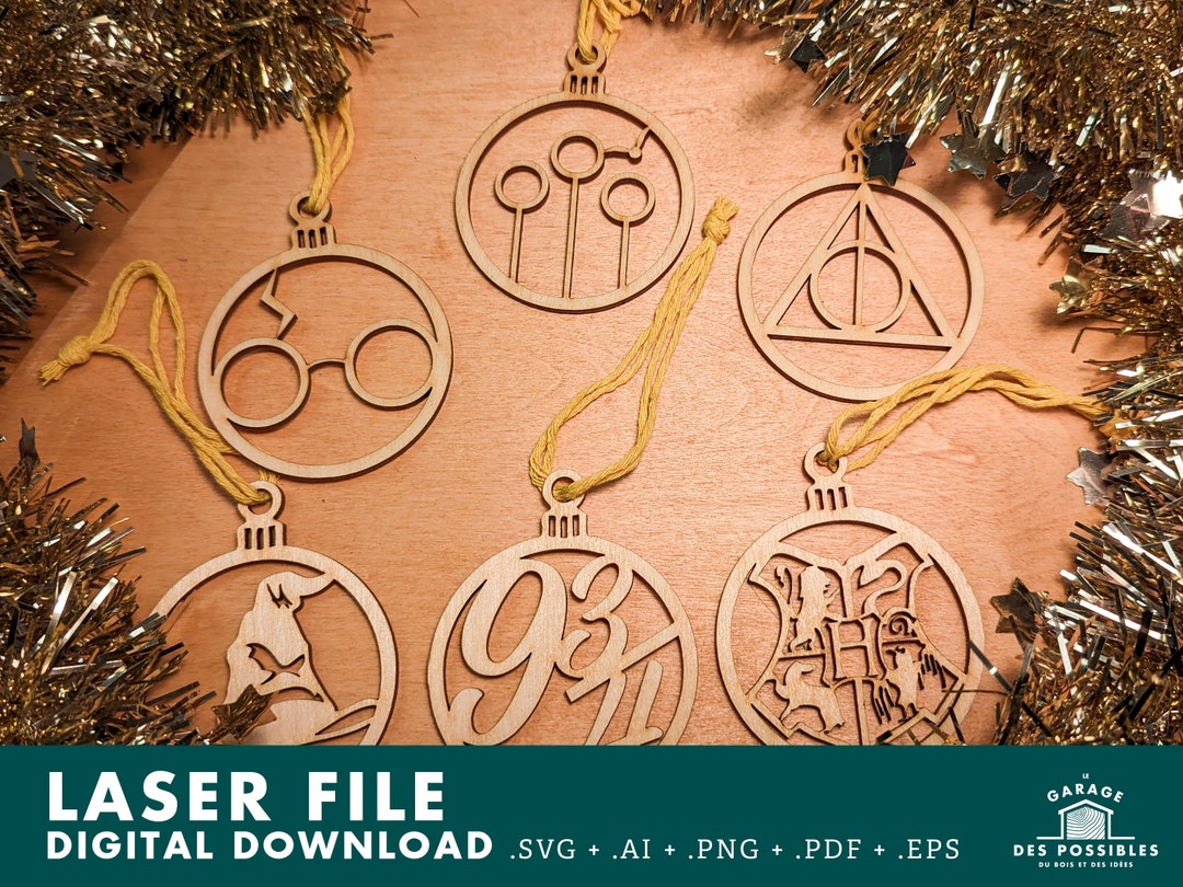 6 Laser Cut Wizard-themed Ornaments, Christmas Ornament SVG Cut File ...