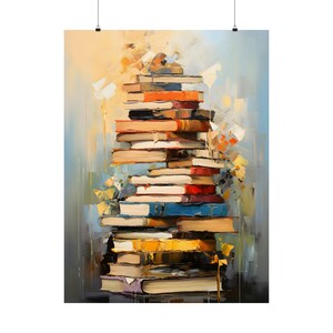 Abstract Stack of Books Art Print Vertical Poster, Girly Apartment Art ...
