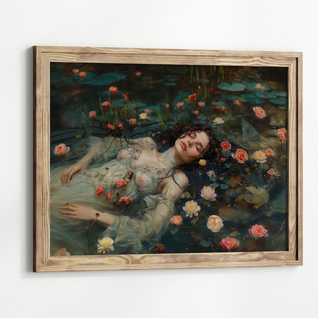 Dark Academia Print Ophelia Swimming With Flowers, Goth Moody Victorian ...