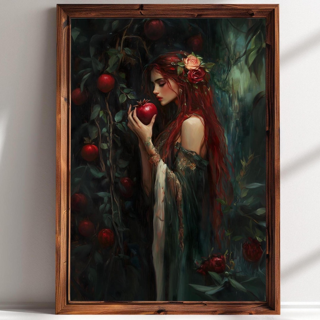 Persephone With Pomegranate Wall Art, Dark Academia Print, Moody ...