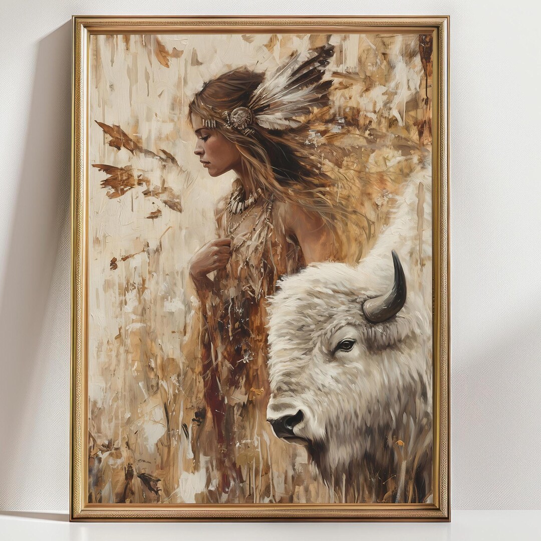 White Buffalo Bison Woman, Native American Wall Art Poster, Sioux ...