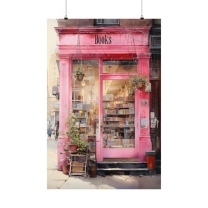 Pink Vintage Book Store Poster, Book Shop Print, Book Lovers Gift ...