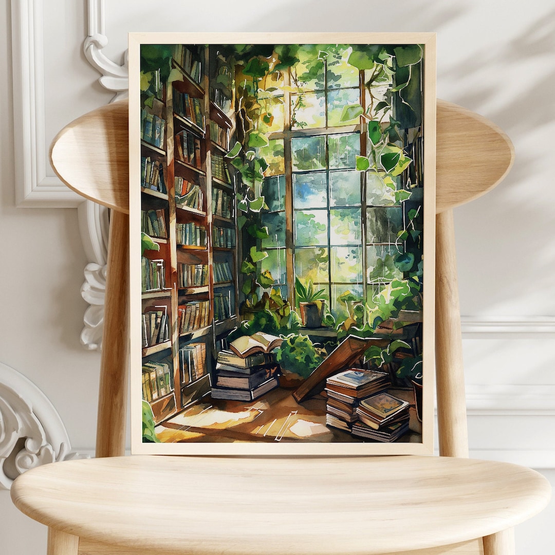 Vintage Library Poster, Greenhouse Library Reading , Book Lovers Gift ...