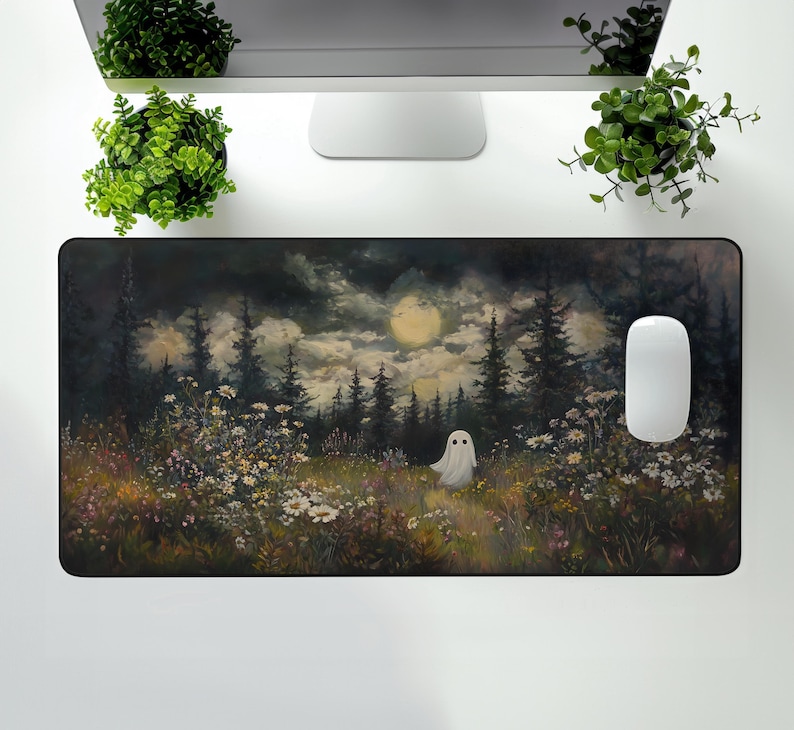 XL Moody Ghost Desk Mat, Gothic Home Office Decor, Wildflowers Mouse ...
