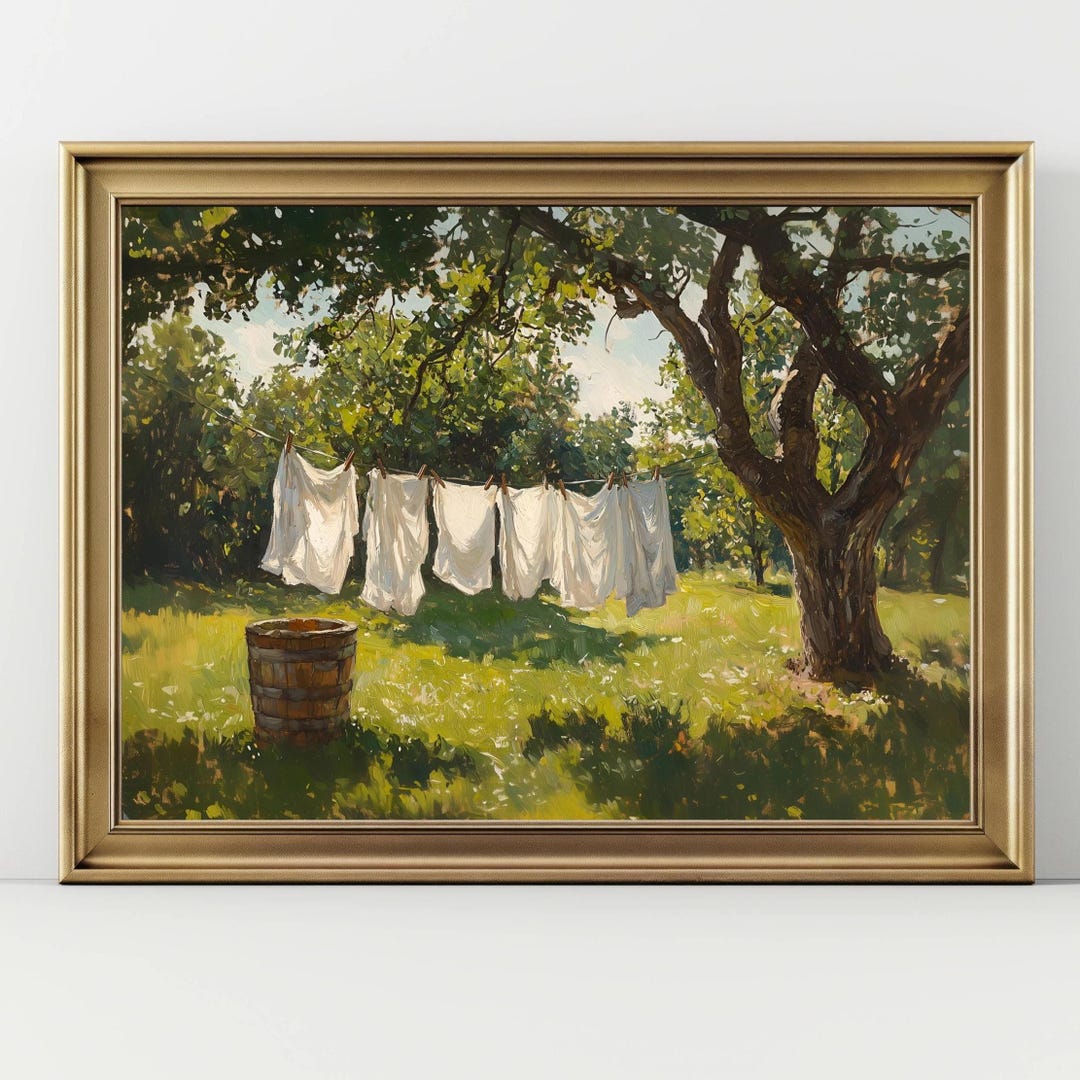 Rustic Laundry Day Wall Art | Vintage Countryside Clothesline Print ...