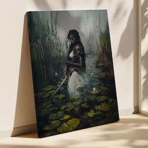 Black Warrior Woman Art – Dark Fantasy Sword Maiden Canvas Print ...