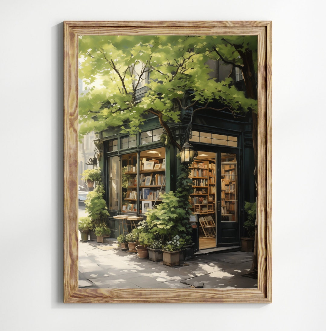 Green Vintage Book Store Poster, Book Shop Print, Book Lovers Gift ...