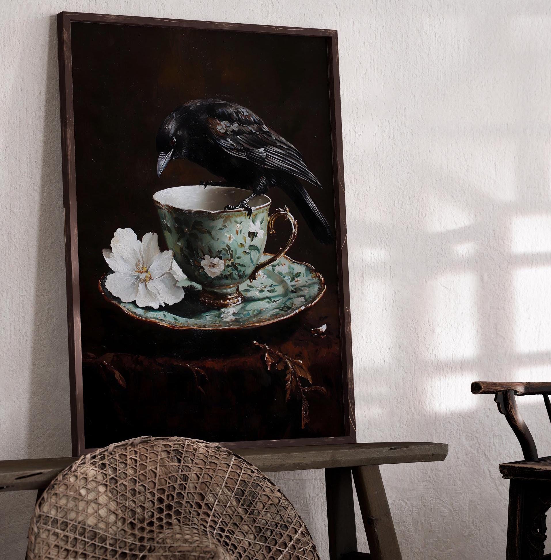 Elegant Crow Wall Art Print Vintage Dark Cottagecore Ravens Painting ...