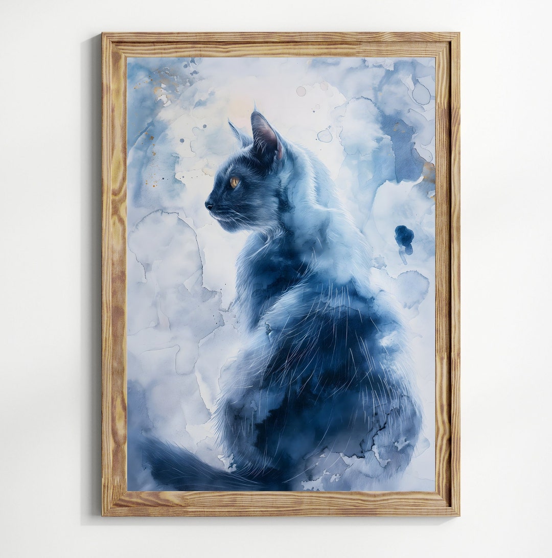 Moody Aquarel Cat Dark Academia Print, Moody Victorian Wall Art, Dark ...
