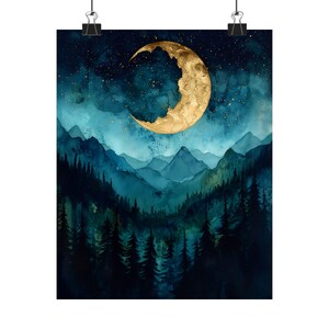 Celestial Art Print - Moon Dreamy Wall Decor, Mountain and Moon Art ...