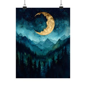 Celestial Art Print - Moon Dreamy Wall Decor, Mountain and Moon Art ...