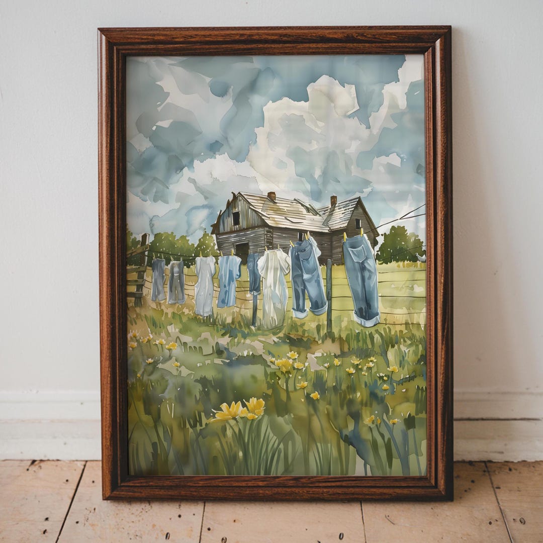 Laundry on a Line Matte Vertical Posters Laundry Room Art Vintage ...