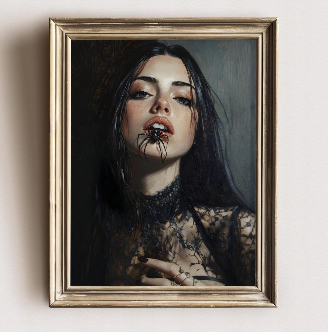 Dark Gothic Wall Art – Woman With Spider in Mouth Print, Macabre Horror ...