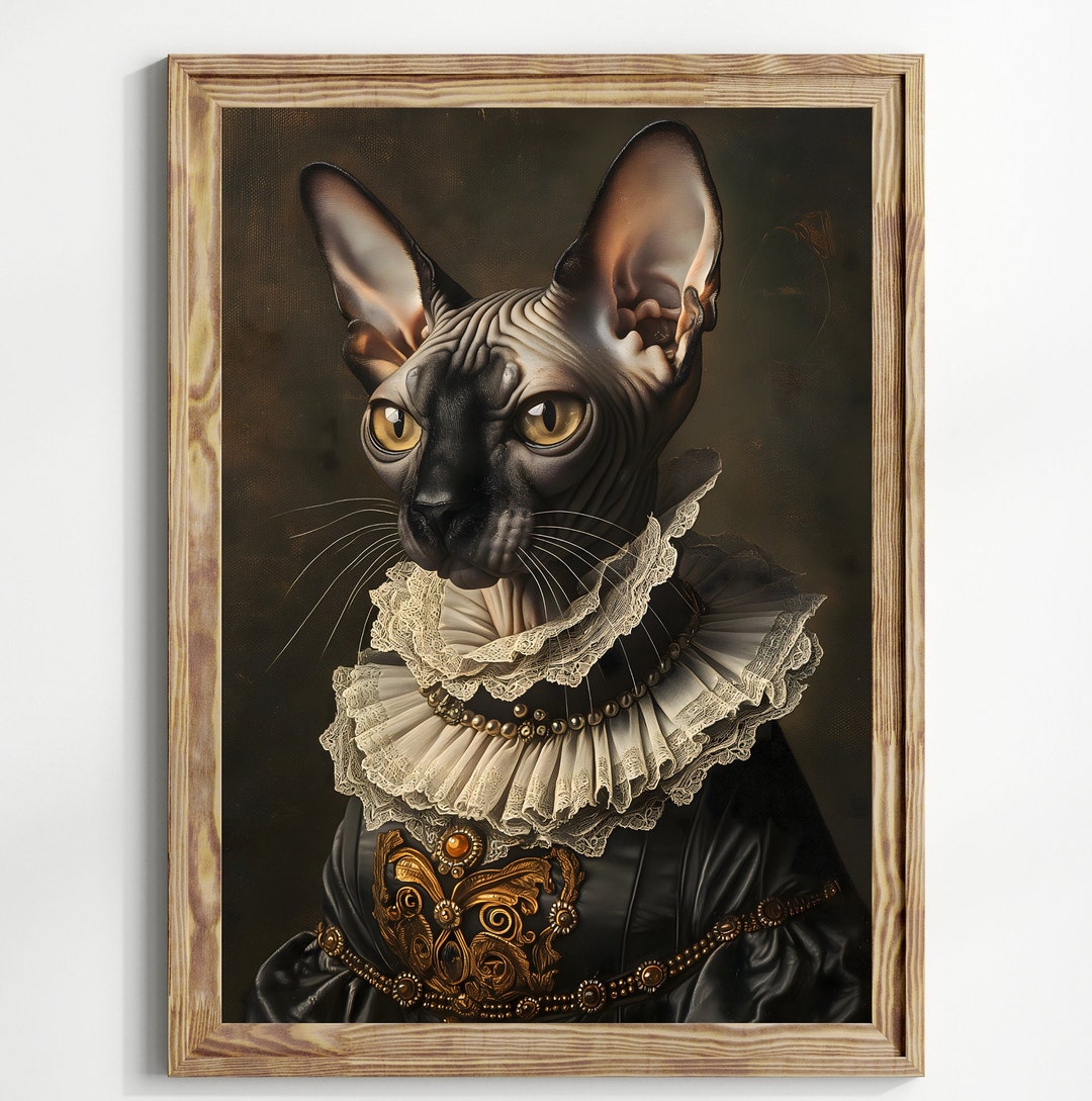 Victorian Sphynx Cat, Moody Cat Print, Dark Academia, Gothic Sphinx Cat ...