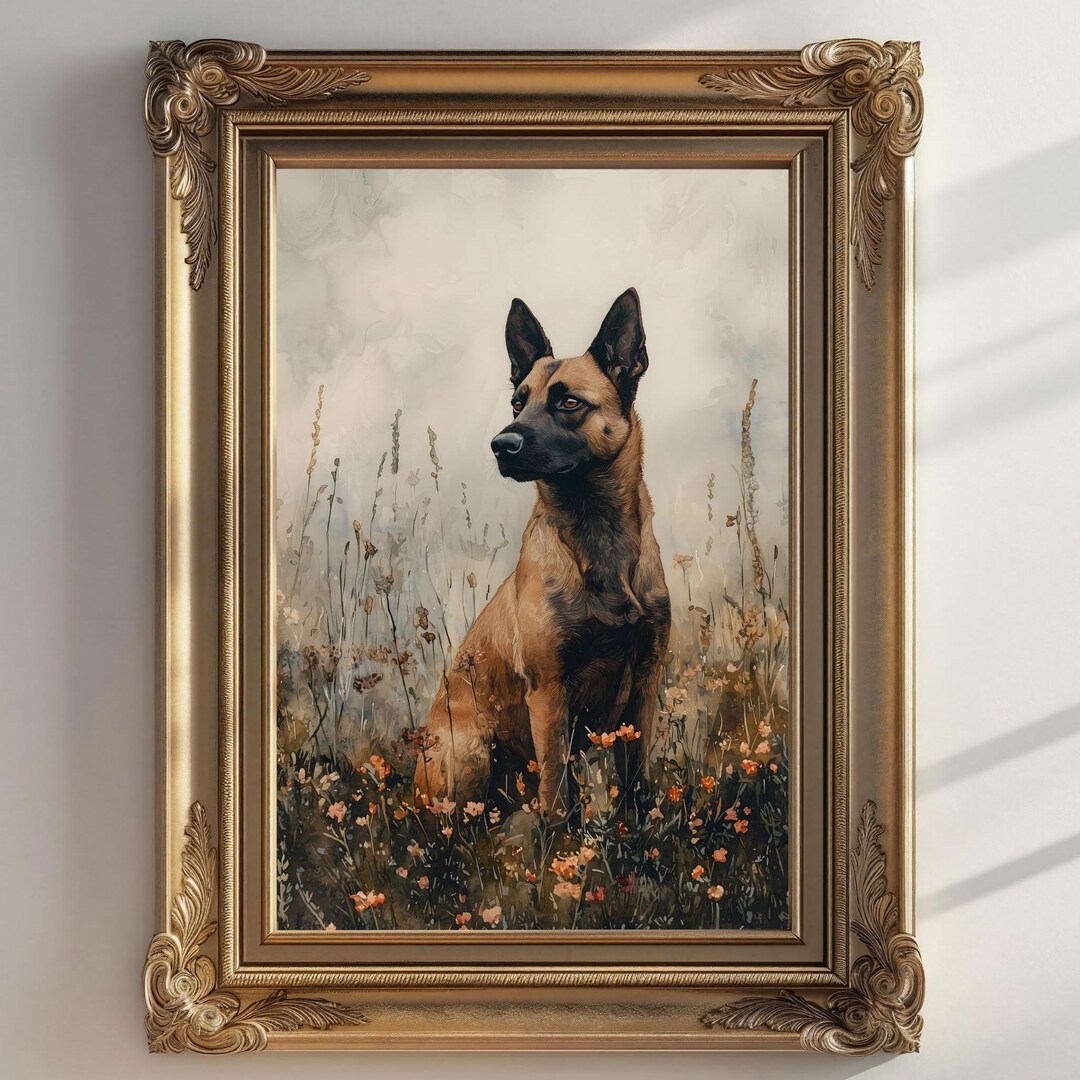 Belgian Malinois Dog Moody Dark Wildflower Print Vintage Wildflower ...