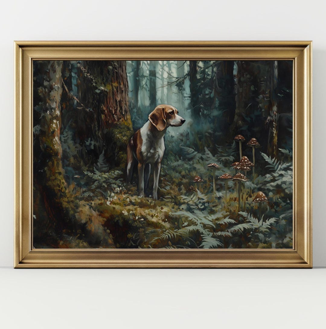 Beagle in Forest Poster - Matte Horizontal Art Print, Dog Decor, Nature ...