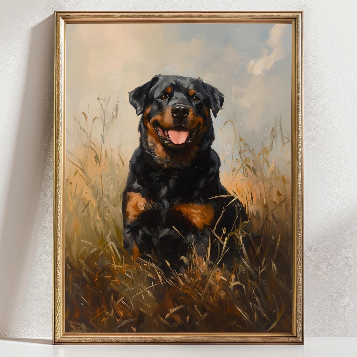 Rottweiler Dog Art Print | Happy Rottweiler Wall Decor | Pet Portrait ...
