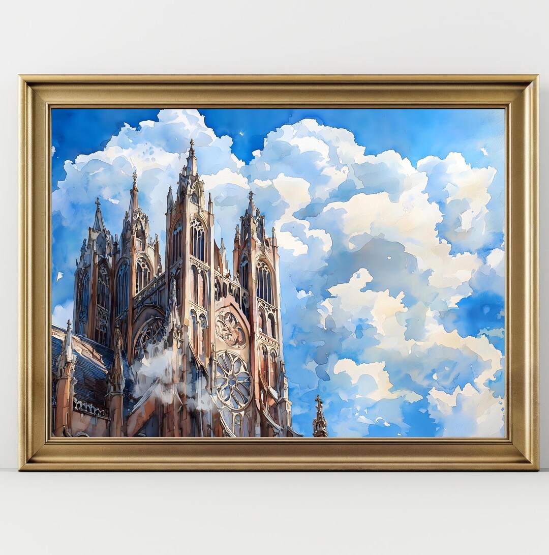 Gothic Cathedral Wall Art, Watercolor Dark Architecture Print, Fantasy ...
