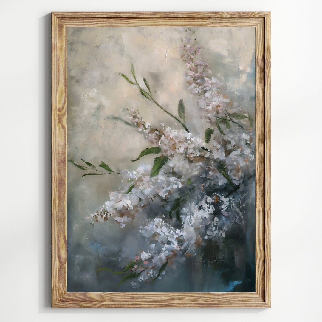 Vintage Moody White Lilac Wall Art, Foggy Nature Art, Botanical ...