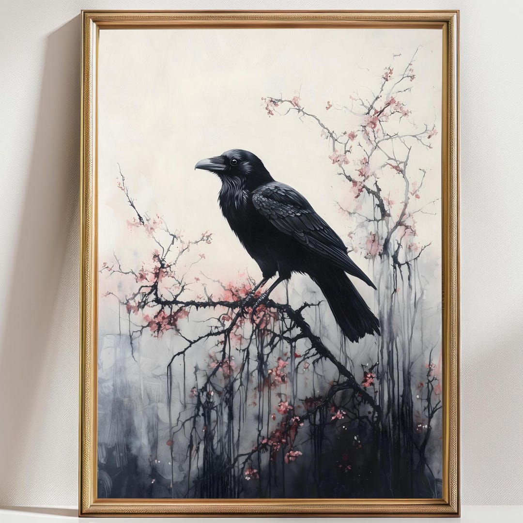 Victorian Gothic Raven Art Print Dark Floral Art Two Ravens on Branch ...