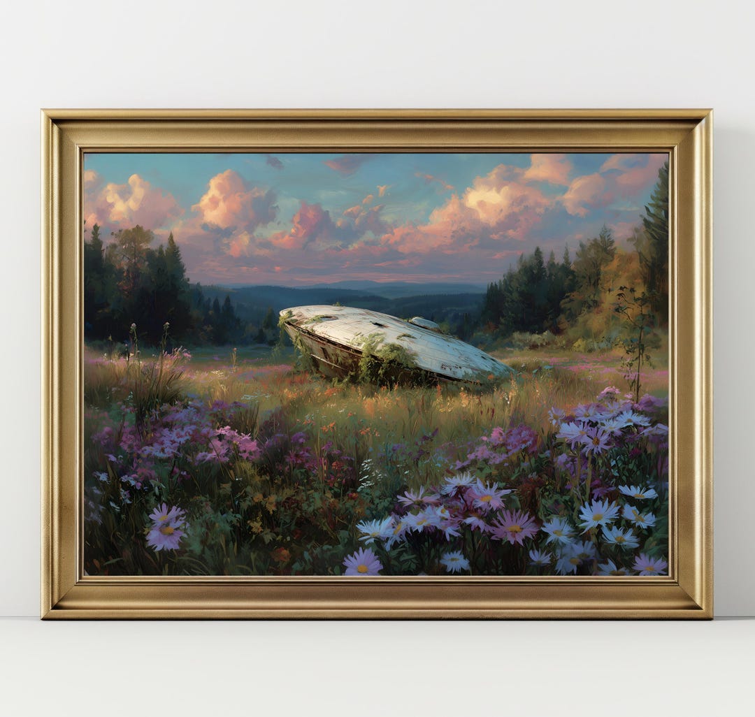 UFO Wall Art – Alien Landscape Painting, Sci Fi Fantasy Art, Surreal ...