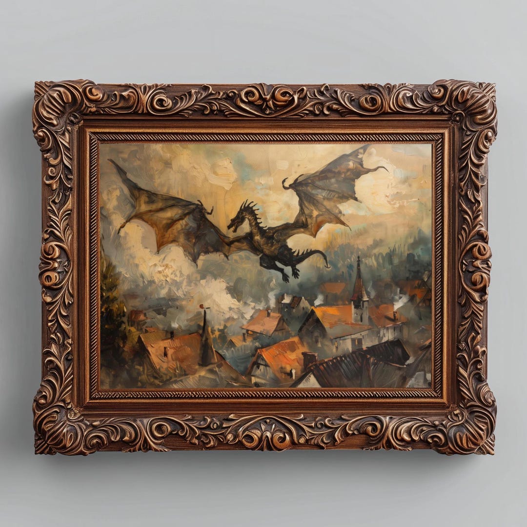Medieval Dragon Old Vintage Painting Art Horizontal Poster Print ...
