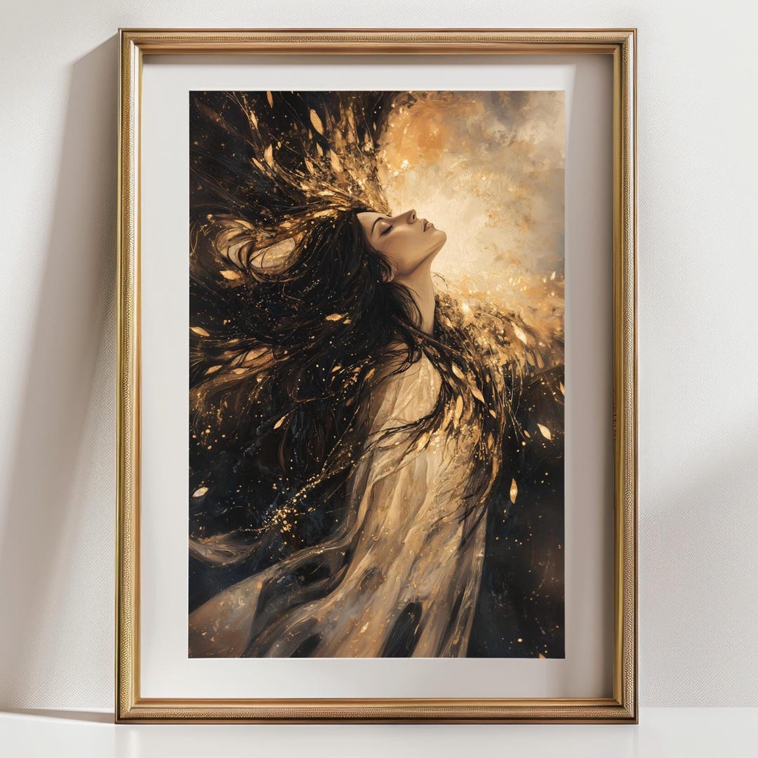 Golden Goddess Nyx Wall Art Print Dark Divine Feminine Poster, Night ...