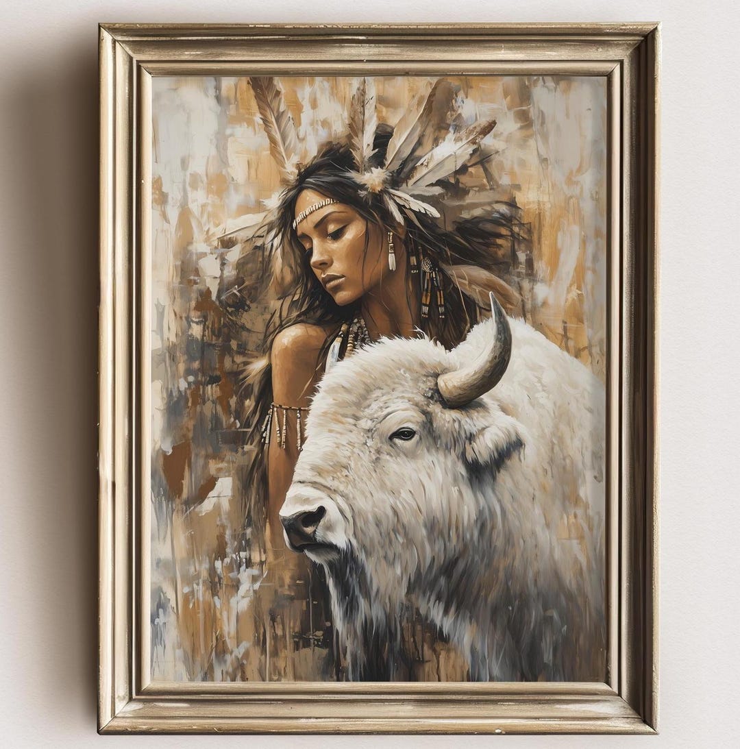 White Buffalo Bison Woman, Native American Wall Art Poster, Sioux ...