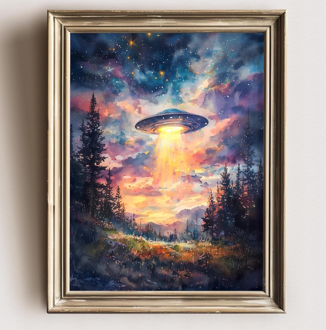 UFO Surreal Art Print,wildflower Meadow, Eclectic Wall Art, Floral ...