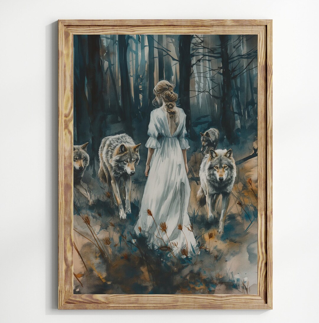 Dark Academia Print Walking With Wolves, Goth Moody Victorian Wall Art ...