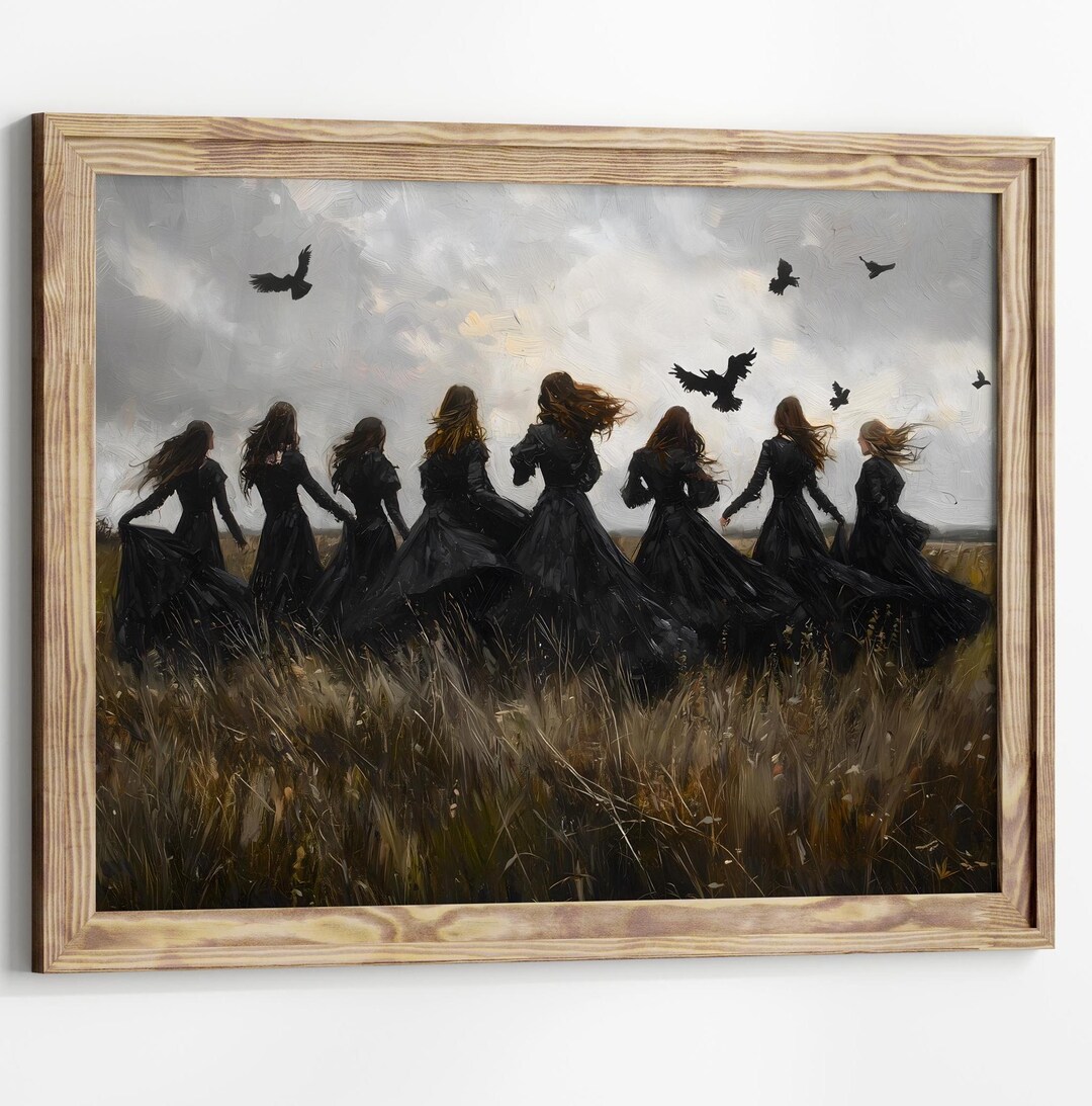 Witches Running Through Field Wall Art Print, Dark Sisterhood Painting ...