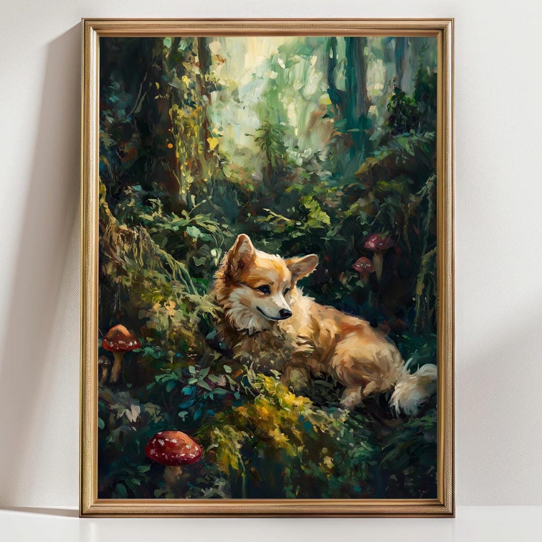 Corgi in Enchanted Forest Art Print | Whimsical Dog Painting | Woodland ...