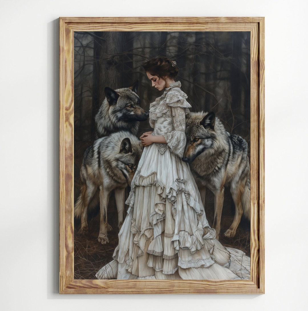 Dark Academia Print - Walking With Wolves, Goth Moody Victorian Wall ...