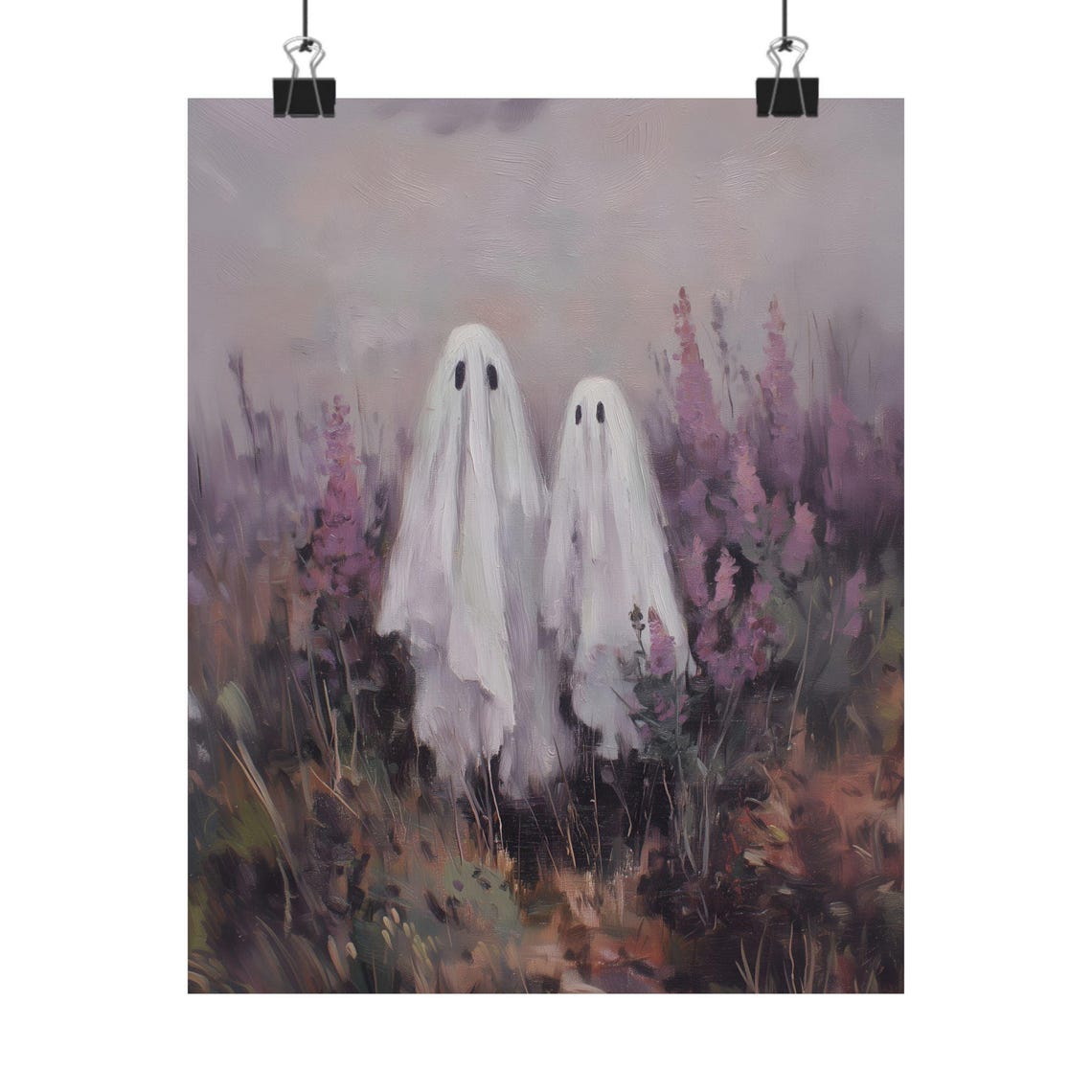 Whimsical Ghosts in Lavender Field Print, Cute Halloween Wall Art ...